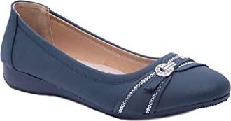 Primtex Ballerines Femme Semelle Cuir Noir, Blanc, Marine, Souples Boucle argentée Strass Semelle