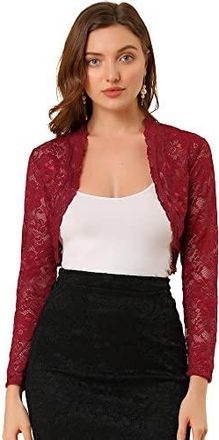 Allegra K Boléro Dentelle Florale Femme Cardigan Court Ouvert Devant à Manches Longues Boléro Élégant pour Invité de Mariage et Cocktail Gilet Court Demi-Transp