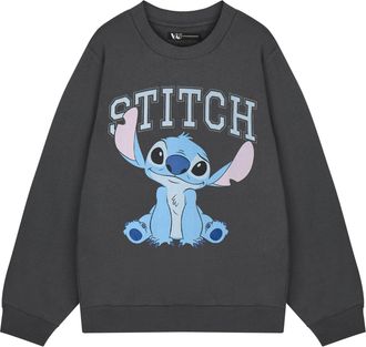 Disney Stitch Graues College-Sweatshirt f&uuml;r Damen | Niedlicher Cartoon Charakter Pullover Fanbekleidung | Bequemer Pullover f&uuml;r Damen