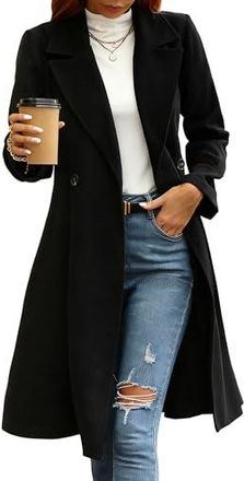 Generic Wool Winter Coats for Women Double Breasted Peacoat Line Dress Coat Fall Winter Clothes Black X Large