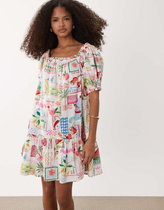 Accessorize Mini-Strandkleid mit buntem Postkartenmuster-Mehrfarbig