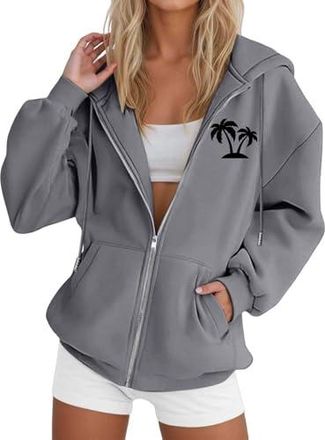 Generic 2026 Vestes &agrave; capuche &agrave; fermeture &eacute;clair pour femmes et adolescentes avec capuche enti&egrave;rement zipp&eacute;e, pull &agrave; manches longues et poches, gris, 3XL