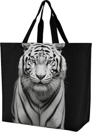 Generic Tigre Noir Et Blanc Sac A Main Femme L&eacute;ger Sacs De Courses Grand Sac Fourre-Tout Pour Voyage Travail Plage