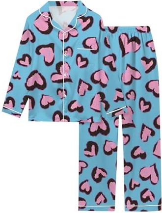 Generic Pyjama de Saint-Valentin pour femme classique avec motif noeud Deux pi&egrave;ces V&ecirc;tements de nuit &agrave; manches longues Col revers Boutonni&egrave;re V&ecirc;tements de nui