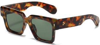 Generic Lunettes de soleil carrées classiques 2025 de luxe pour femmes et hommes, lunettes de soleil tendance vintage rivet, ombres, léopard vert foncé