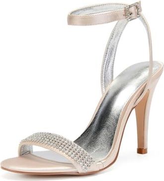 Generic Satin Chaussures De Mariage Femme Open Toe Et&eacute; Talon Mari&eacute;e Soir&eacute;e Stylet Talons 10.5Cm,Champagne,43 EU
