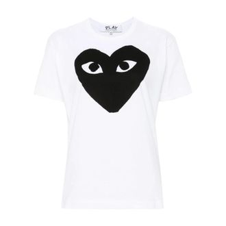 Comme Des Gar&ccedil;ons Signature T-Shirt mit Herzprint und Rundhalsausschnitt - - Tops - Damen - Wei&szlig; - S