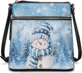 Coloranimal Sac &agrave; bandouli&egrave;re imperm&eacute;able en cuir synth&eacute;tique pour femme avec plusieurs poches, Bonhomme de neige de No&euml;l