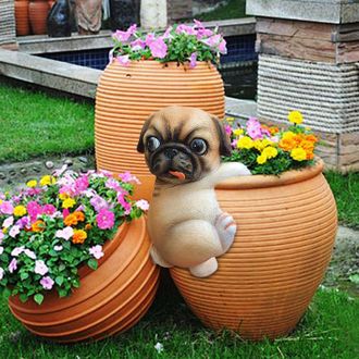 Generic Blumentopf H&auml;nger Hund Deko Figuren Tiere Harz Statue Gartendeko Miniteich,Teichschale Miniteich Terrassenteich Gartenteich Blumentopfh&auml;nger Figuren B