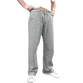 Generic Pantalon en lin pour homme - Long et fin - Pantalon de loisirs avec plusieurs poches - Pantalon d&eacute;t&eacute; avec cordon de serrage - Pantalon de travail a&eacute;r&eacute;
