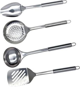Fackelmann Fackelmann 9908150 4-teiliges K&uuml;chenhelfer-Set aus Edelstahl, Sch&ouml;pfkelle, Schauml&ouml;ffel, K&uuml;chenwender, Kochl&ouml;ffel, Edelstahl, 33,5 x 8 cm