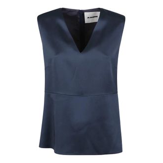 Jil Sander &Auml;rmelloses Top mit V-Ausschnitt - - Tops - Damen - Blau - M