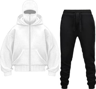 Generic Sweat &agrave; capuche zipp&eacute; pour homme et pantalon de jogging - Surv&ecirc;tement pour homme avec masque, veste cagoule et pantalon de protection, sorties d&eacute;contr