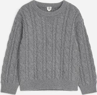 Arket Zopfstrickpullover Aus Baumwolle Und Wolle -Grau