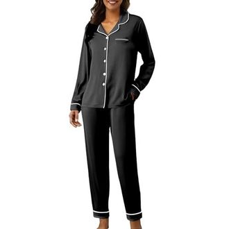 Generic Ensembles De Pyjama Femme Manches Longues Col en V Boutonn&eacute; Grande Taille Imprim&eacute; &agrave; Pois Coton Pyjama Pantalon Automne Et Hiver Respirant Doux V&ecirc;Temen