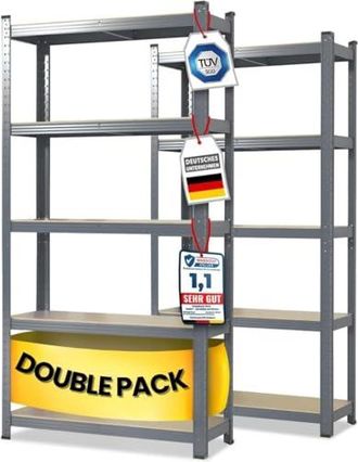 Floordirekt Lot de 2 étagères pour charges lourdes - Gris - 200 x 120 x 60 cm - 5 tablettes réglables (Lakota)