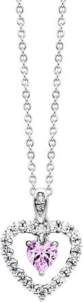 Julie Julsen Anh&auml;nger mit Kette 925 Silber rhodiniert Herz Zirkonia wei&szlig; rosa