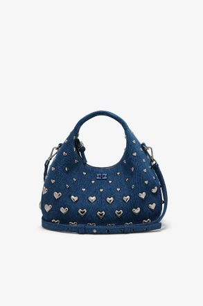 Ganni Mini sac hobo &agrave; clous en denim Bleu - Pour Femme