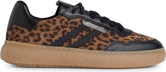 Infinity Leather Baskets &agrave; Lacets &agrave; Rayures et Imprim&eacute; L&eacute;opard en Cuir Noir pour Femme