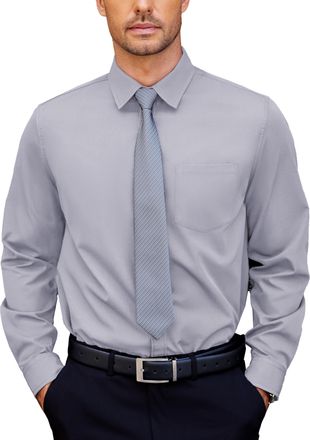 Coofandy Hemd Herren Langarm Business Hemd Anzug Männer Hemden Stretch Hemedn Regular Fit Freizeithemd Langarmhemd Mit Tasche Hellgrau XXXL