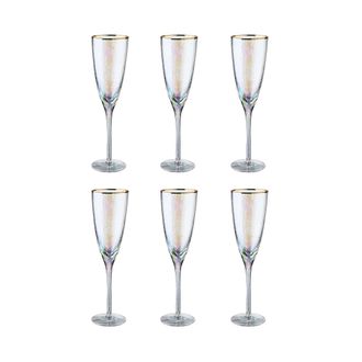 Butlers 6er Set Sektgläser mit Goldrand 250ml Vintage Gläser - SMERALDA - Sektflöte aus mundgeblasenem Glas | Trinkgeschirr & Sektkelche für Prosecco, Champag