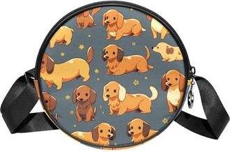 Generic Sac &agrave; bandouli&egrave;re circulaire pour femme, petit chien, sac &agrave; bandouli&egrave;re avec fermeture &eacute;clair, bretelles r&eacute;glables, sac &agrave; main rond d&eacute;contract&eacute; pour f