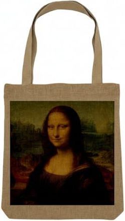 Fabulous Sac Shopping Tote Bag Aspect Lin - Peinture L&eacute;onard de Vinci Mona Lisa La Joconde Art Oeuvre Classique - Sac de Courses Toile Epaisse 360g Beige Natur