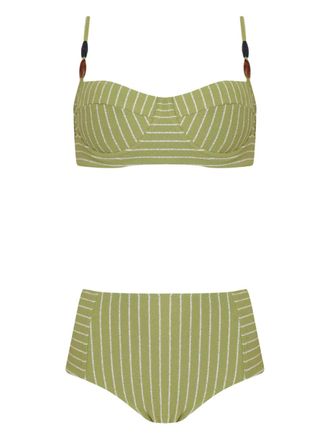 Brigitte Gestreifter Bikini mit Perlenriemen - Gr&uuml;n