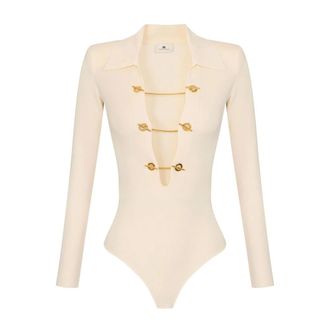 Elisabetta Franchi Strick-Body mit Schmuckketten - - Tops - Damen - Beige - S