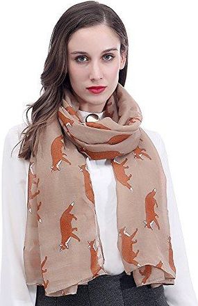 Lina & Lily Écharpe Foulard Femme Imprimé Renard (Chameau)