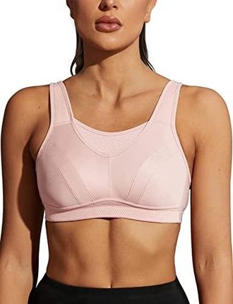 Wingslove Femme Forte Intensité Soutien Gorge de Sport Brassiere Pas de Rebond sans Armatures(Rose,42DDD/110F)