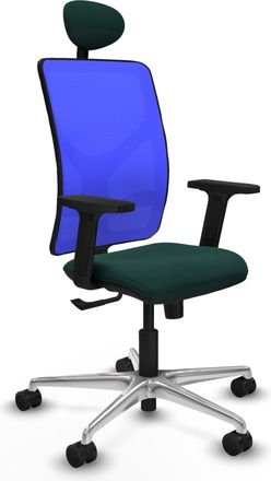 Piqueras y Crespo Computerstuhl mit 2D-Armlehnen, h&ouml;henverstellbarer Lendenwirbelst&uuml;tze und festem Kopfteil, ausgestattet mit 3 Positionen und Schneideschaum, Blau/Flas