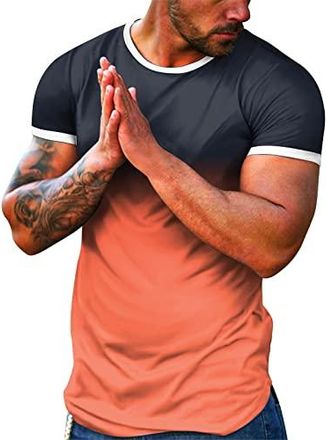 Generic T-shirt d&eacute;t&eacute; d&eacute;grad&eacute; pour homme - D&eacute;contract&eacute; 2025 - Haut de course ample - Joli t-shirt &agrave; changement de couleur - Coupe ample - Pour sortir - T-shirt