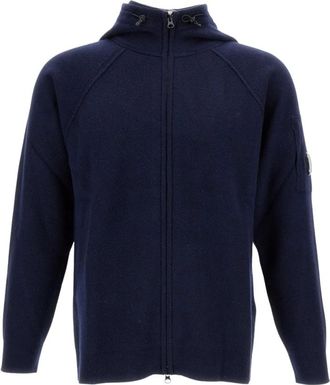 C.P. Company C.p. Company, Homme, Sweatshirts et sweats à capuche, Bleu, Taille: XL Lambswool GRS Hooded Full Zip Sweater