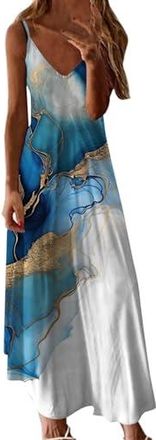 Generic Robes amincissantes pour femme, robe d&eacute;t&eacute; imprim&eacute;e, jupe longue, bleu, XXL