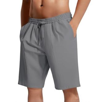 Generic Short en coton et lin pour homme - Taille &eacute;lastique - Plusieurs poches - Uni - Confortable - Respirant - Longueur genou - Tendance - R&eacute;tro - L&eacute;ger, gr