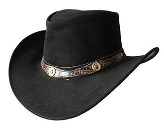 Brandslock Chapeau Outback de cowboy, à large bord, style australien, western, en cuir véritable pour homme, Noir, XXL