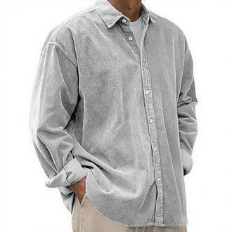 Generic Chemises dautomne en velours c&ocirc;tel&eacute; &agrave; manches longues et col rabattable, style vintage, boutonn&eacute;, pour homme, gris clair, XXL