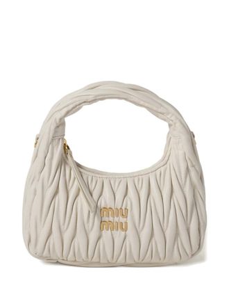 Miu Miu Wander matelass&eacute; nappa leather hobo bag - Tons neutres