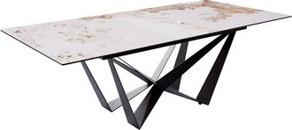 DELIFE Esszimmertisch Edge Keramik Minas Melange Wei&szlig;-Beige 180-220x100 Spider Flachstahl Schwarz ausziehbar