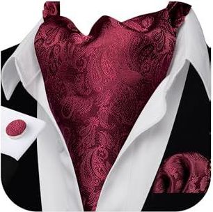 Barry.Wang Ensemble de boutons de manchette en soie pour homme Motif cachemire, bordeaux, taille unique