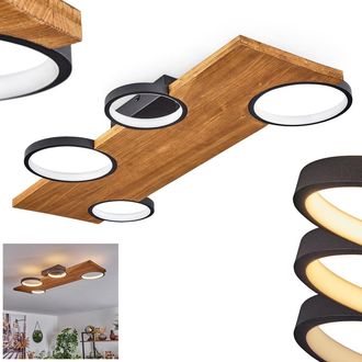 HOFSTEIN LED Deckenleuchte Musac, dimmbare Deckenlampe aus Metall/Holz/Kunststoff in Schwarz-matt/Natur/Wei&szlig;, Leuchte im skandinavischen Design, dimmbar &uuml;ber L