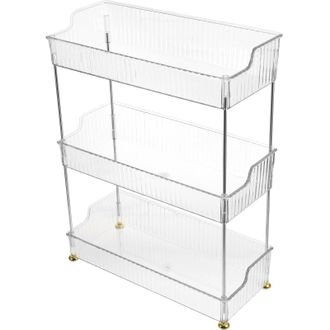 Amosfun Doppelst&ouml;ckiges Aufbewahrungsregal aus Pet und Edelstahl Stabiles Badezimmer Organizer Regal f&uuml;r Toilettenartikel Vielseitiger Aufbewahrungsst&auml;nder f&uuml;