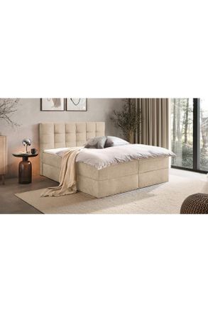 Boxxx Boxbett, Creme, Textil, H3, H&ouml;he ca. 25 cm, 140x200 cm, Bettkasten, gepolstertes Kopfteil, Topper durchgehend, in verschiedenen Gr&ouml;&szlig;en erh&auml;ltlich, Mat