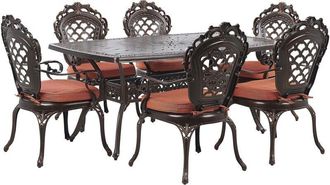 Beliani Ensemble de Repas de Jardin Table Ronde et 6 Chaises Assorties en Aluminium Marron Fonc&eacute; et Cuivr&eacute; Effet Vieilli pour Ext&eacute;rieurs Vintage Beliani