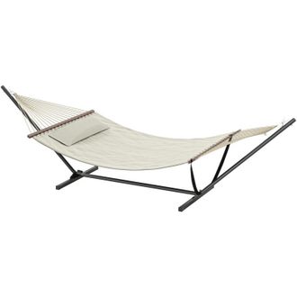 OUTSUNNY Hamac sur pied - Outsunny - support en acier - avec oreiller, barres d&eacute;cartement - pour camping en plein air, plage - cr&egrave;me