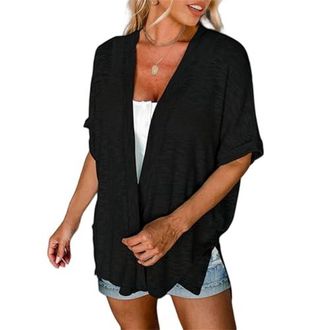 Generic Cardigan &eacute;l&eacute;gant &agrave; manches courtes pour femmes, cardigan d&eacute;t&eacute; l&eacute;ger 2025 pour femmes, cardigan d&eacute;t&eacute; l&eacute;ger, Noir, S