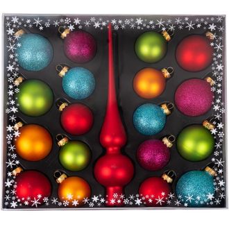 Magic Bodyfashion Weihnachtskugeln MAGIC Kugelsortiment Glas Dekor 19 TLG. mit Spitze Christbaumkugeln Christbaumschmuck Tannenbaum Deko Weihnachten (Mille Fiori)