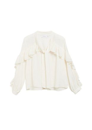 Comma Langarmbluse Bluse Strukturierte Schluppen-Bluse mit Volants