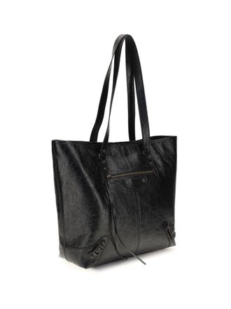 Balenciaga Mens Tote Bag Le City Black Lambskin Leather Shoulder